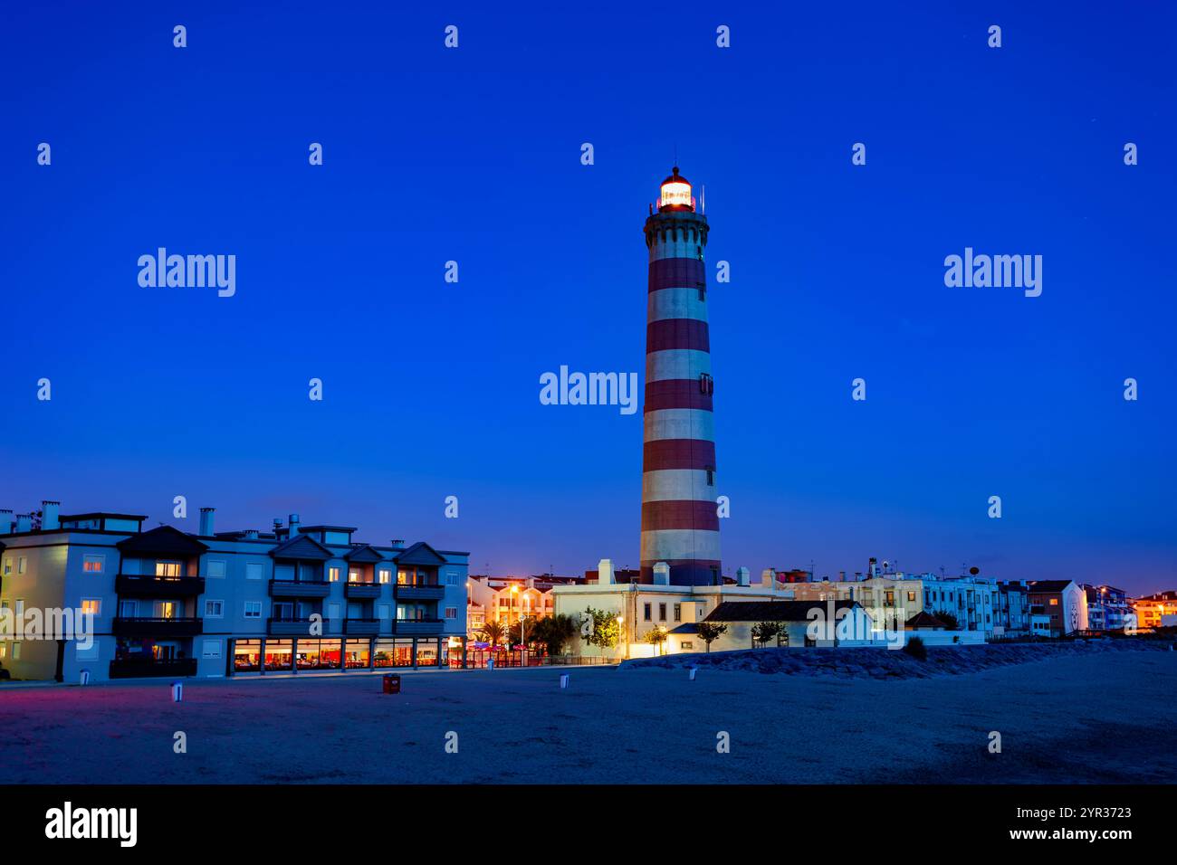 Aveiro Lighthouse, Farol da Praia da Barra, Ilhavo, Portugal - town and city next to bay, sea ...