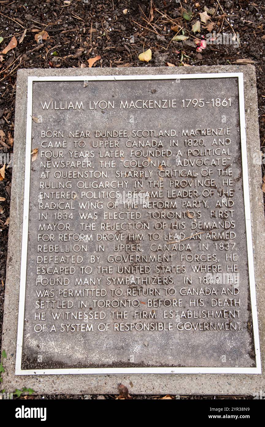 Plaque for the bust of William Lyon Mackenzie at the Legislative ...