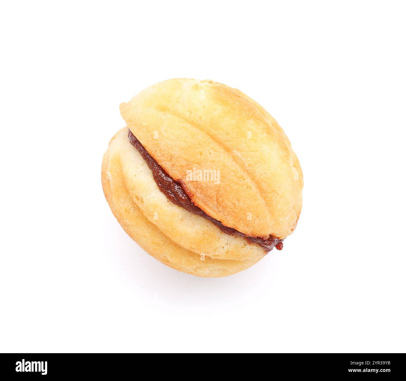 Sweet walnut shaped cookie with boiled condensed milk on white ...