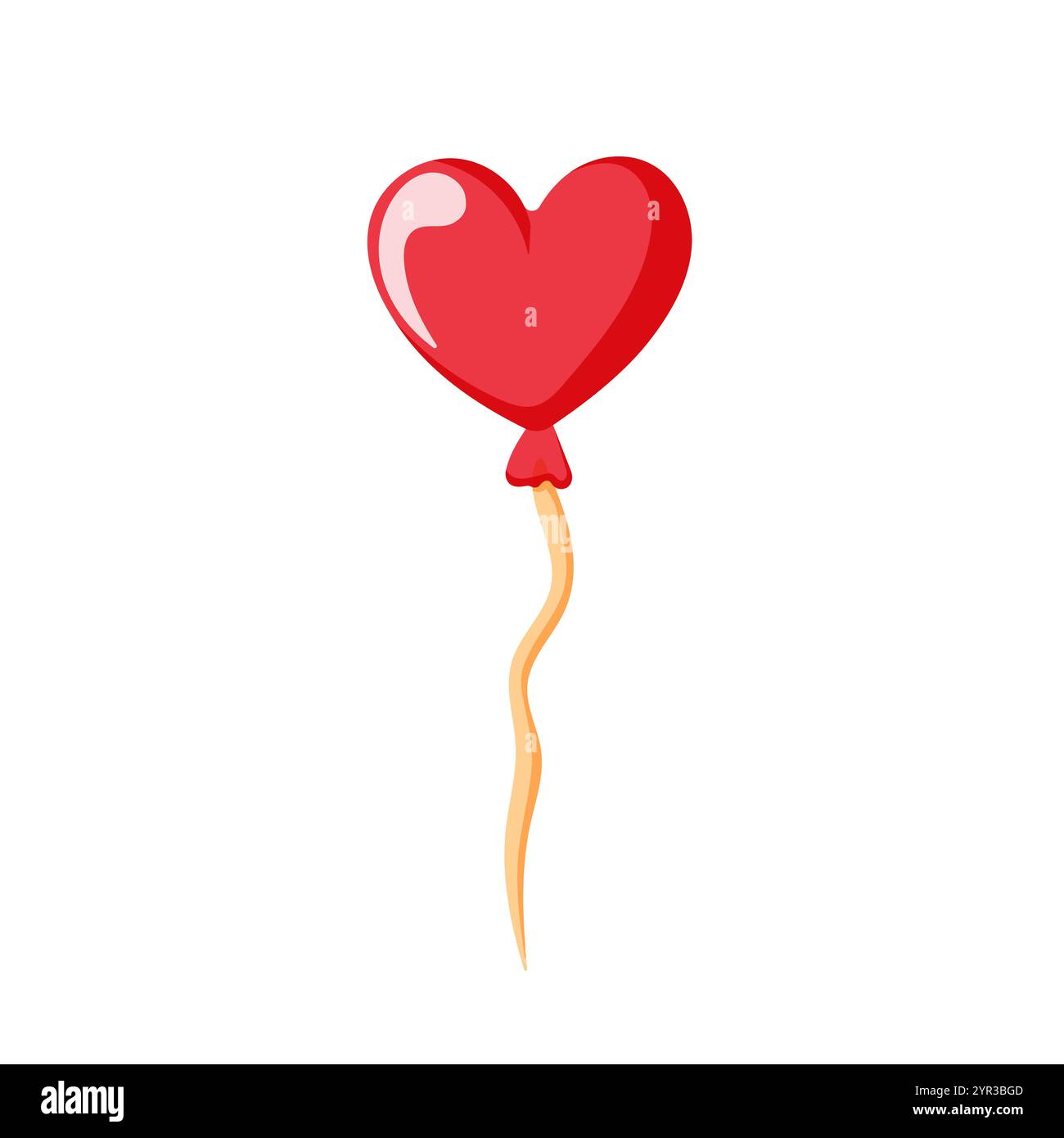 Heart shaped red balloon with a wavy string in cartoon style. Simple ...