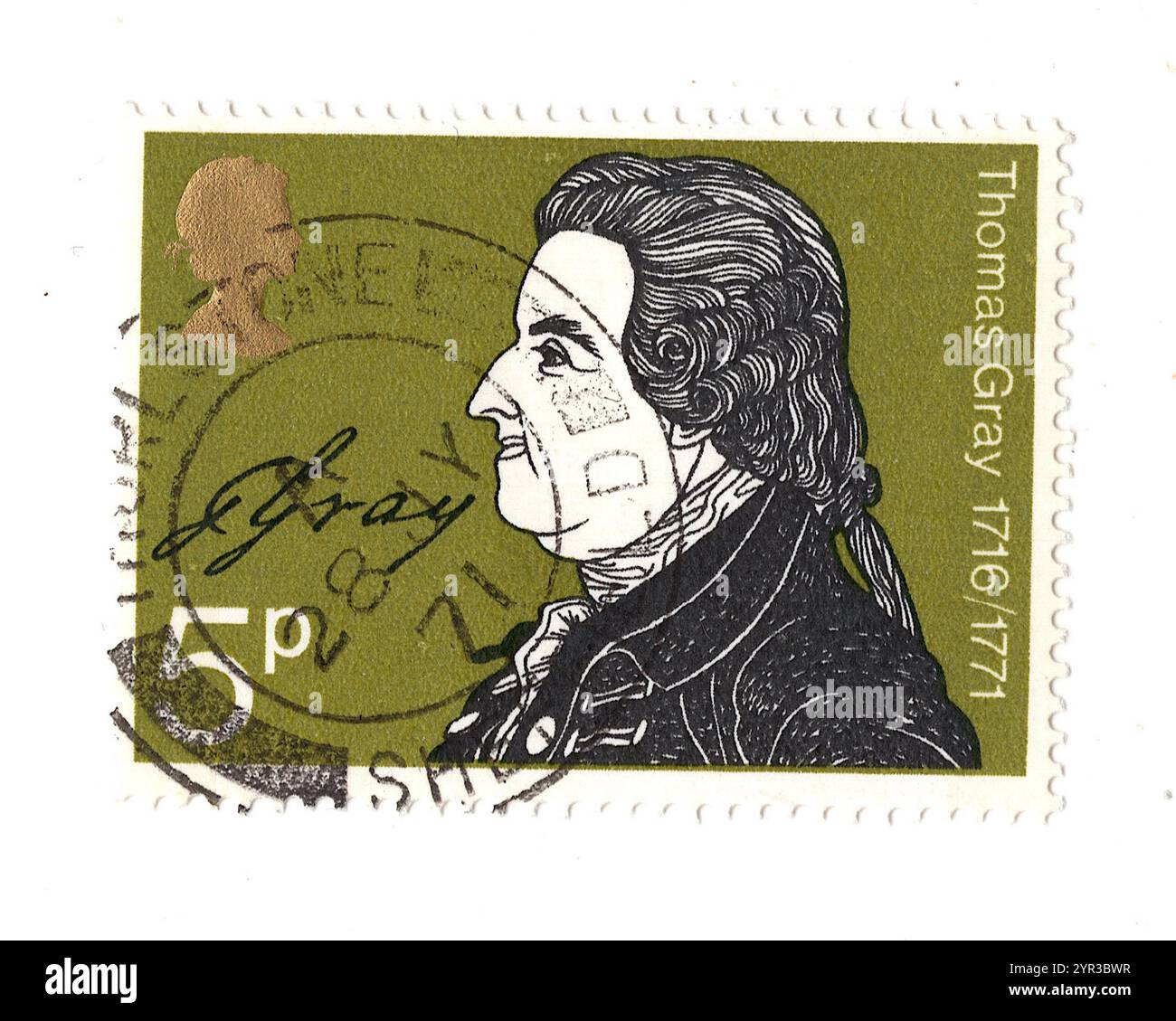 A vintage postage stamp from Great Britain featuring Thomas Gray Stock ...