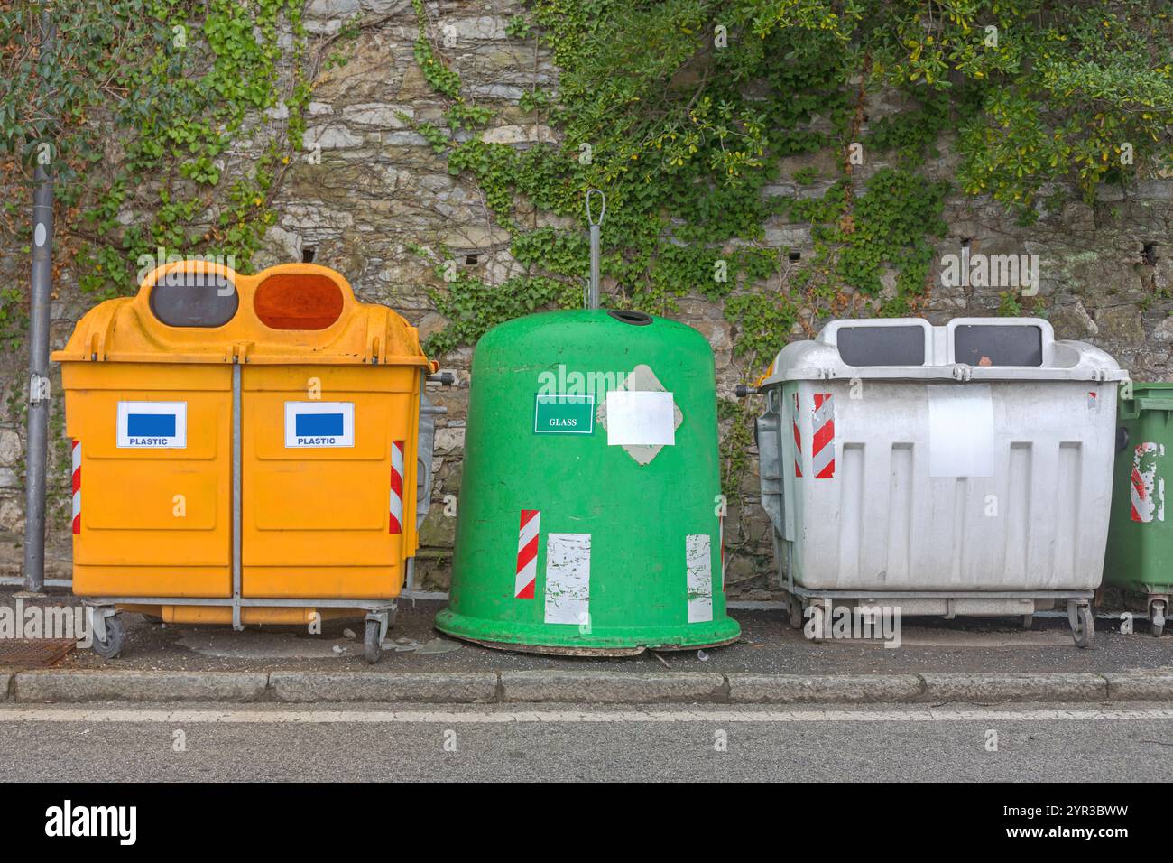 Large Colour Coded Sorting Recycling Bins for Glass Plastic Metal Stock ...