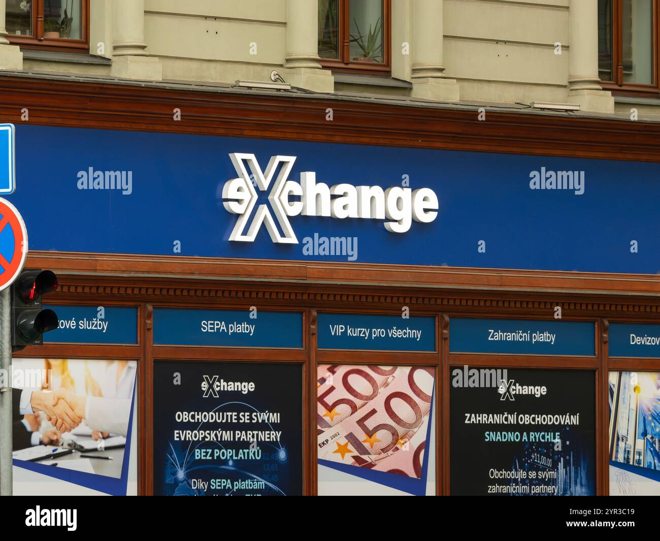 Exchange logo sign of a change office exterior in Prague. Business for ...