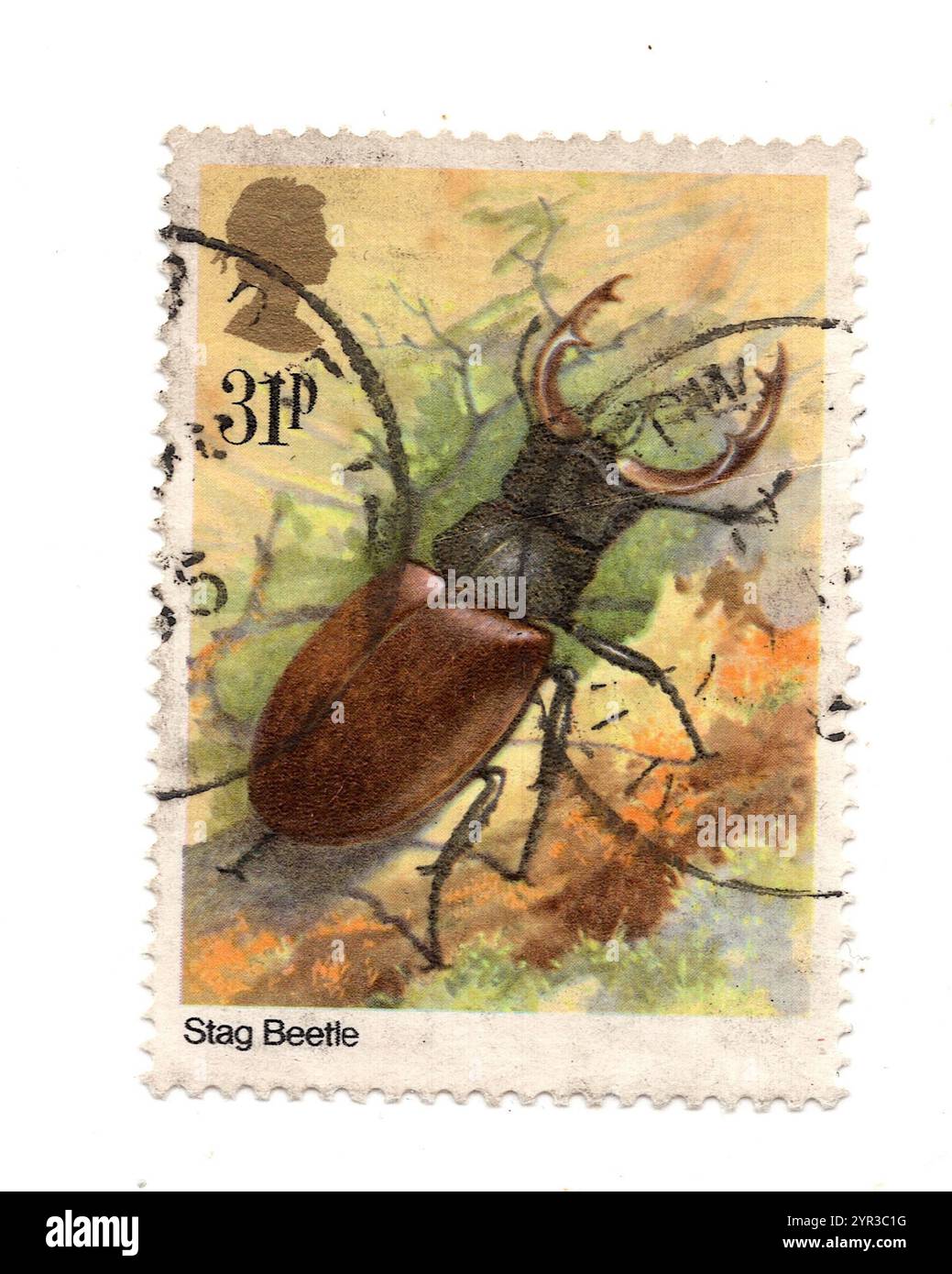 A vintage nature postage stamp from Great Britain featuring a Stag ...