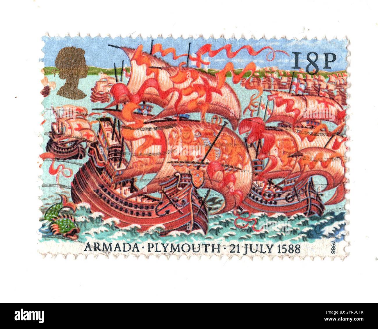 A vintage commemorative postage stamp from Great Britain featuring the ...