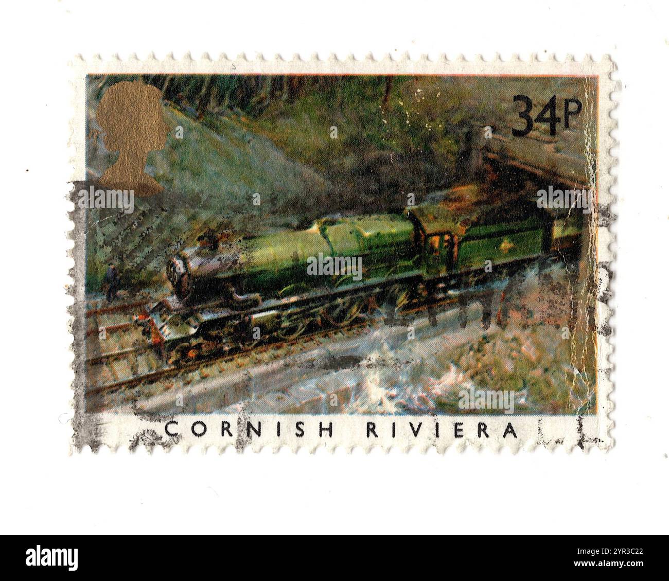 A vintage Famous Trains postage stamp from Great Britain featuring the ...