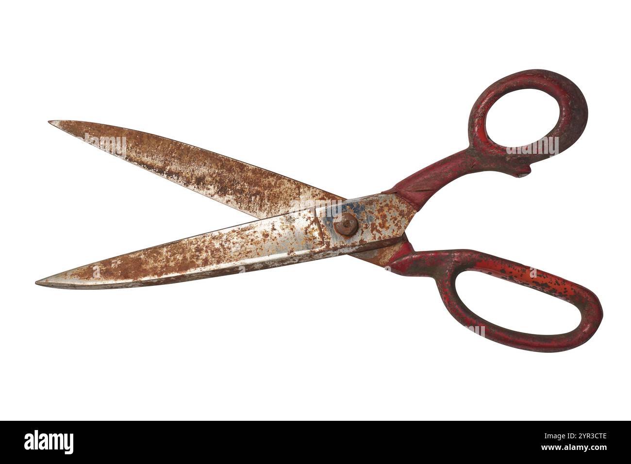 pair of vintage scissors isolated white background, metal blades with ...