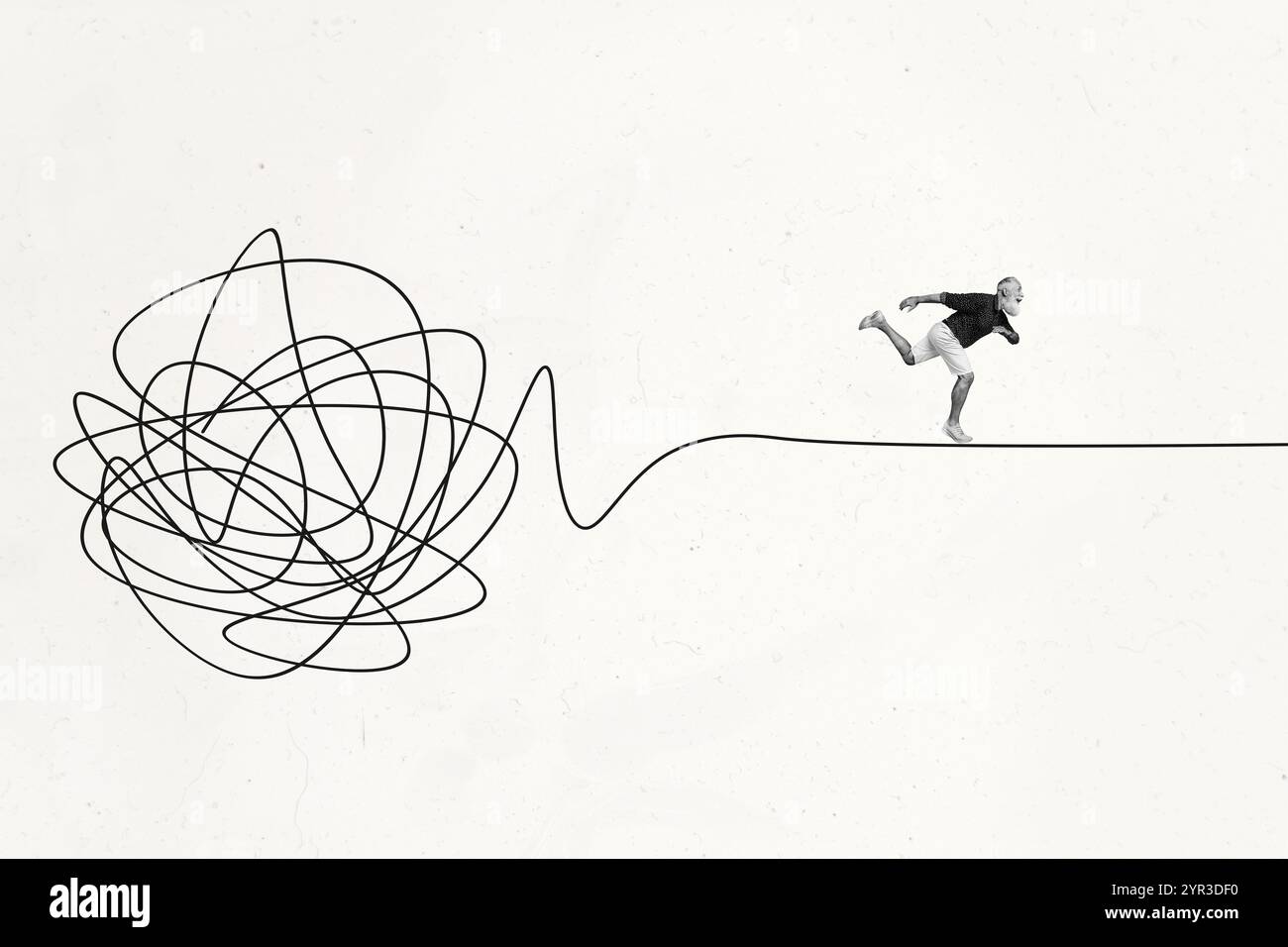 3d sketch poster trend collage image of happy old man run scribble tread chaos scribble tension ...