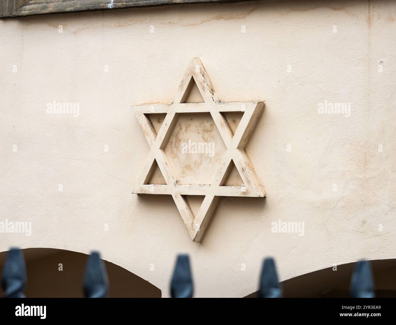 Star of David symbol on the Pinkas Synagogue building exterior in ...