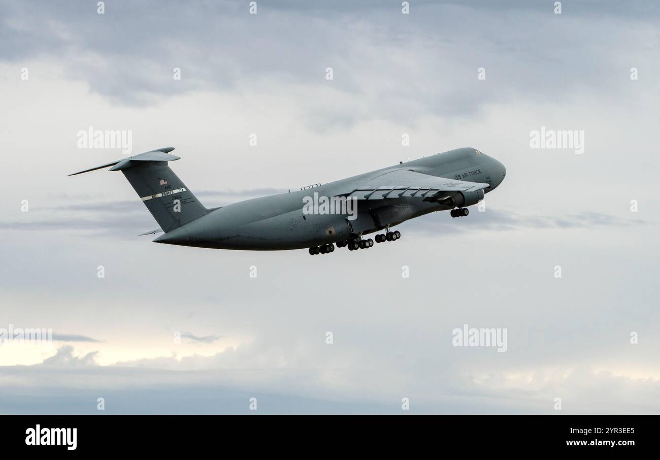 A U.S. Air Force C-5 Galaxy Super Galaxy conducts normal air operations ...