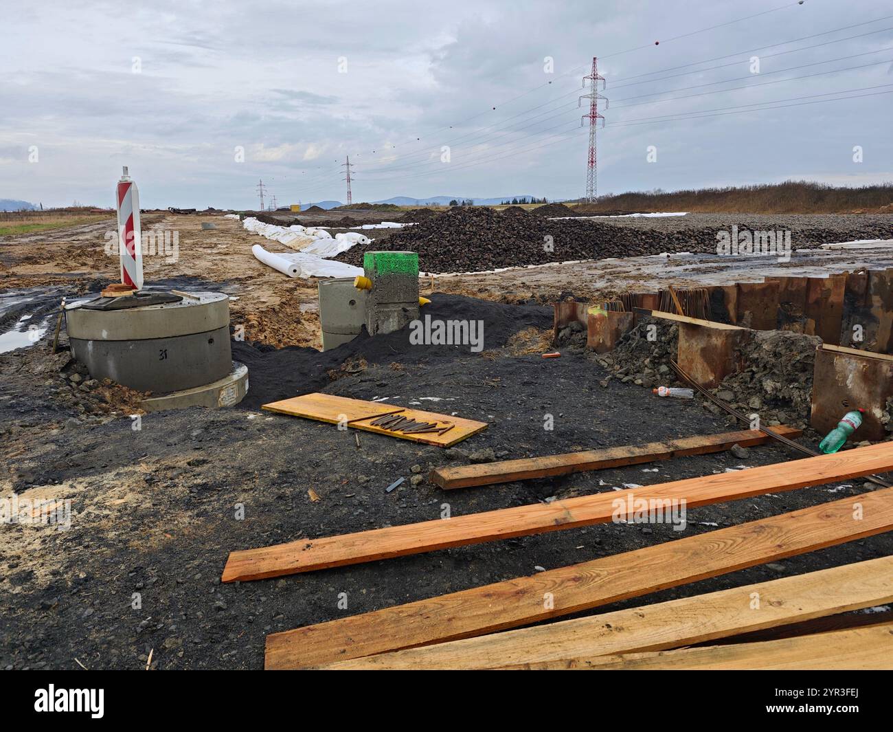 excavated work area around a new highway construction project featuring ...