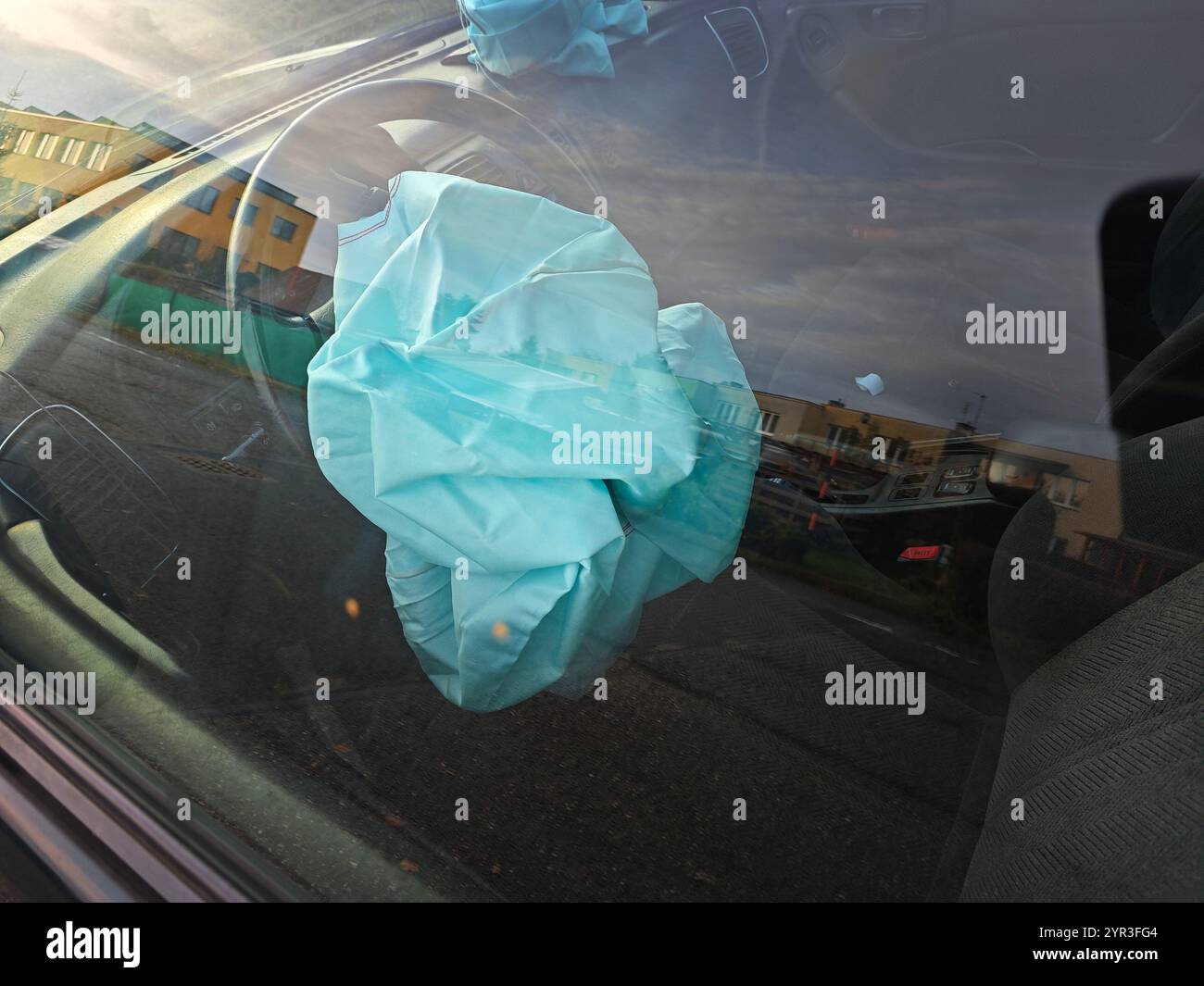 Both airbags exploded at car accident. Car crash and airbags worked ...