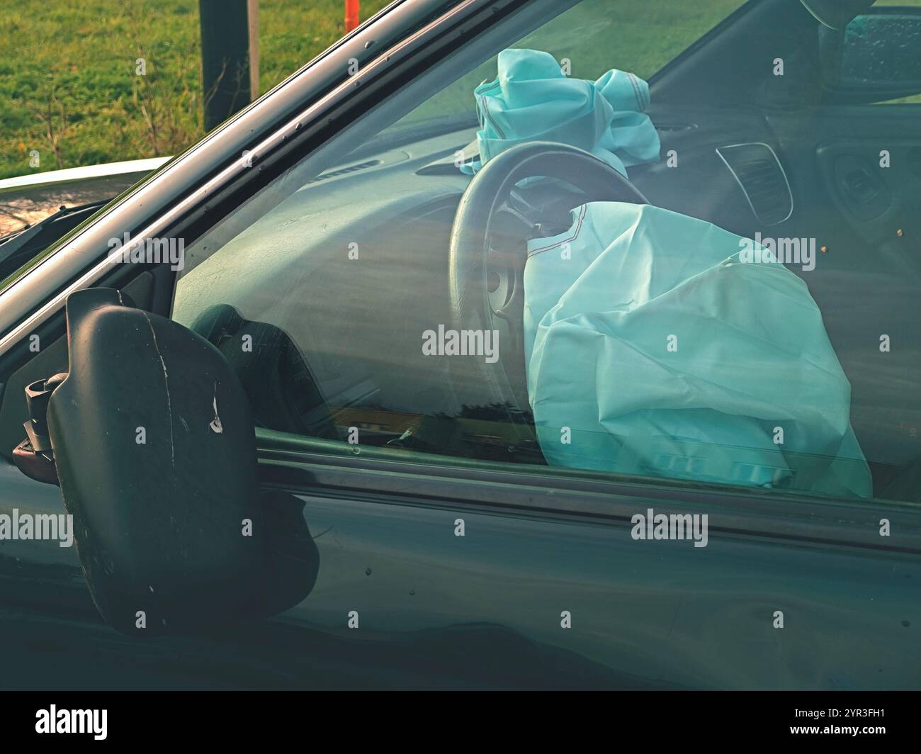 Both airbags exploded at car accident. Car crash and airbags worked ...