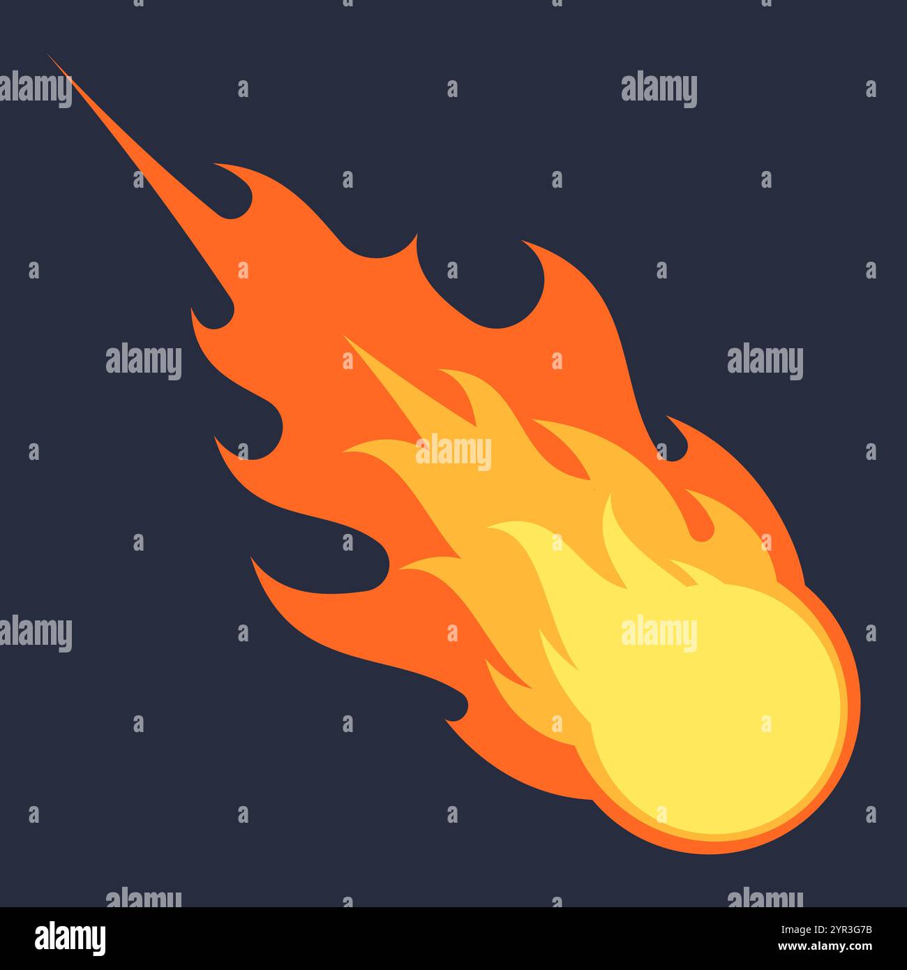 A colorful depiction of a fiery meteor soaring through the dark sky ...