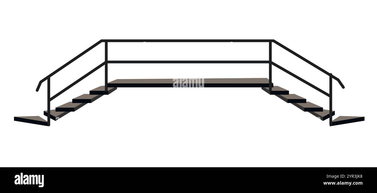 Stair with wooden steps. Ladder Sample with chrome railing side view ...