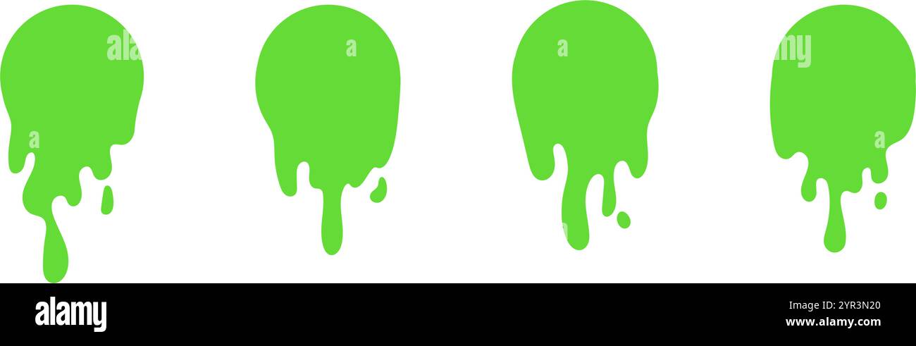 round Dripping green goo with splashes and blot effects. Mucus texture ...