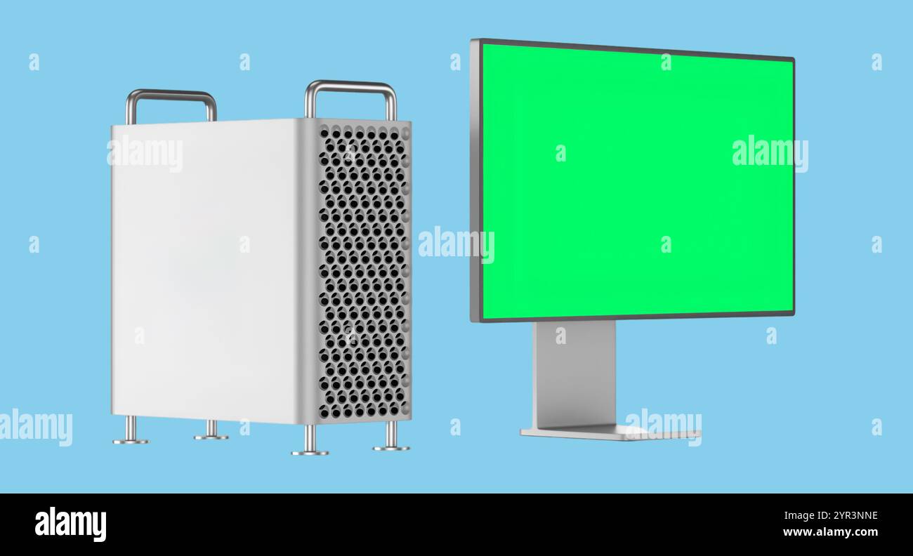 A computer tower and a blank monitor display, designed for tech and ...