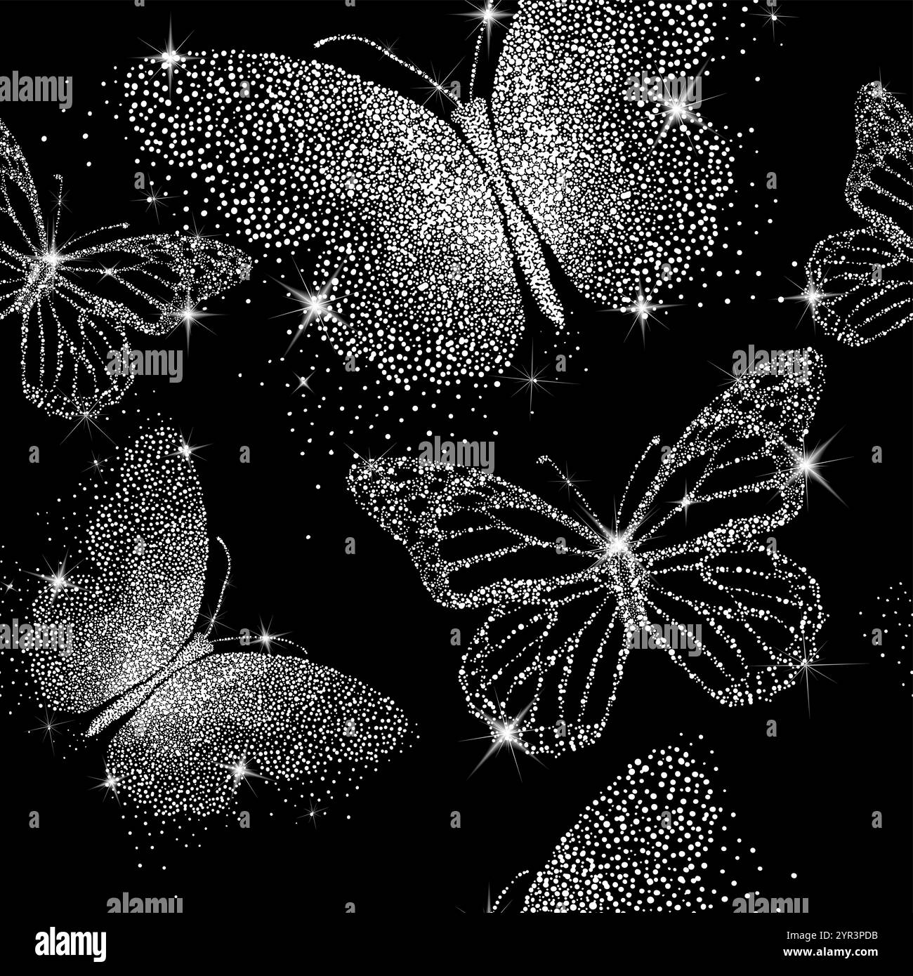 Butterflies from dots snowy. Christmas seamless background with snow ...