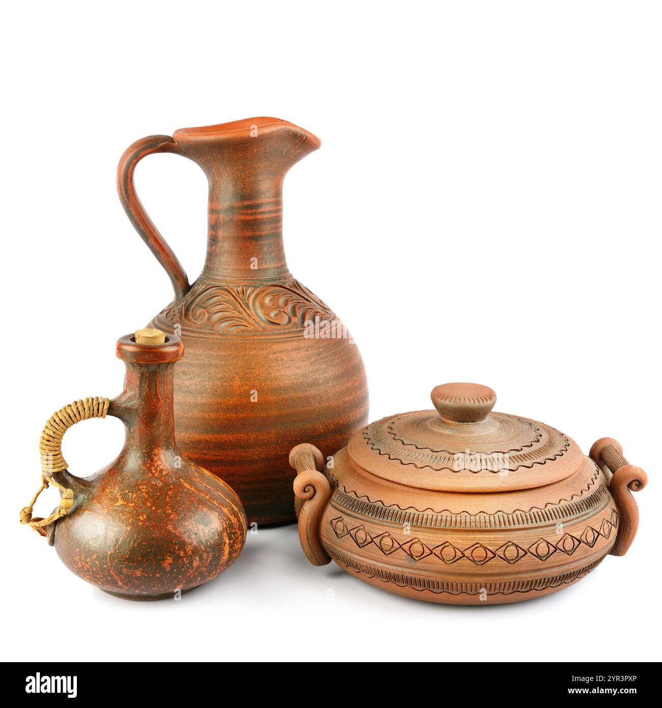 Set of old ceramic pot - kitchen retro equipment of cooking isolated on ...