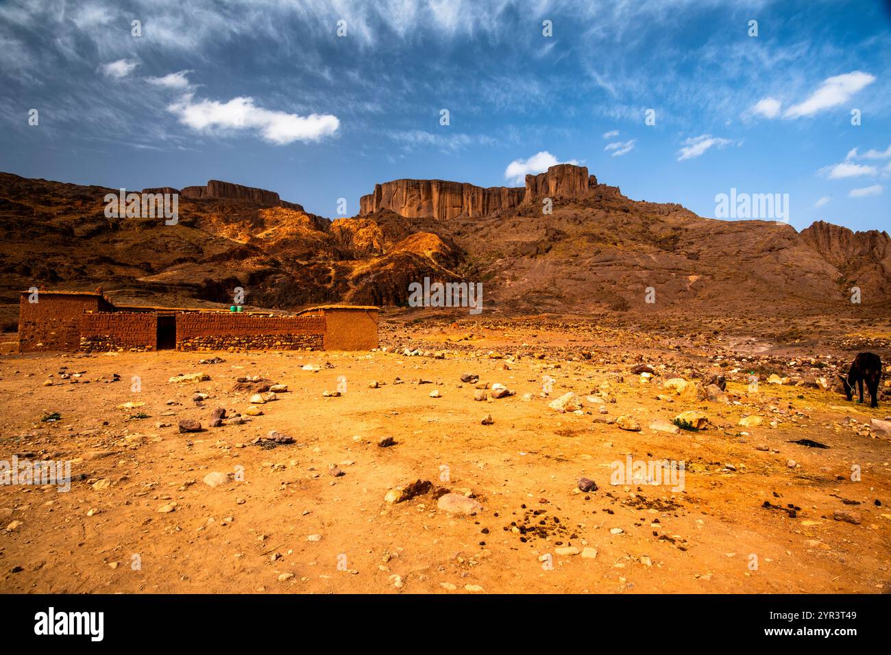panorama of the Moroccan Atlas mountain peaks with desert valleys and ...