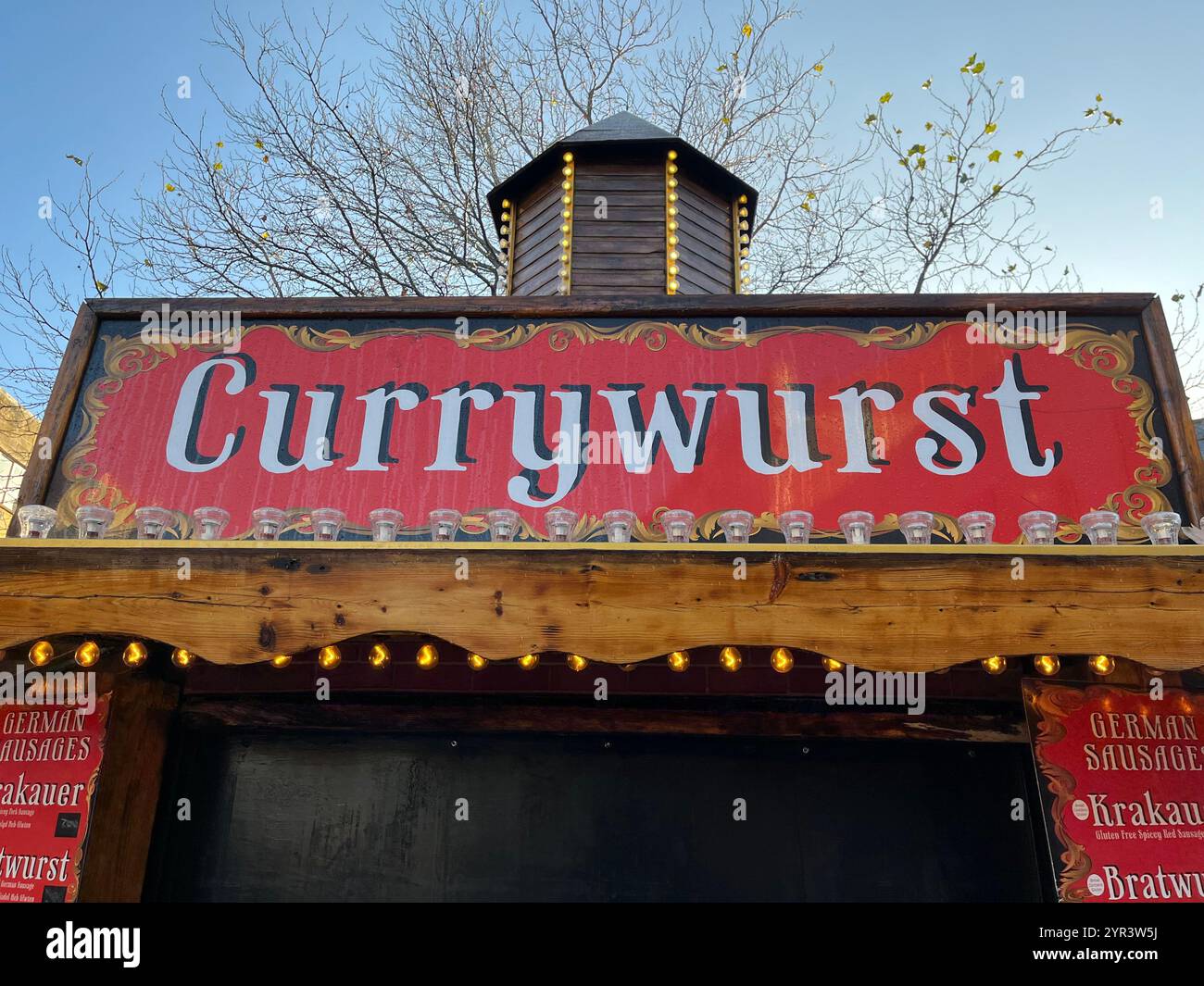Currywurst Sign at the German Style Christmas Market on Working Street ...