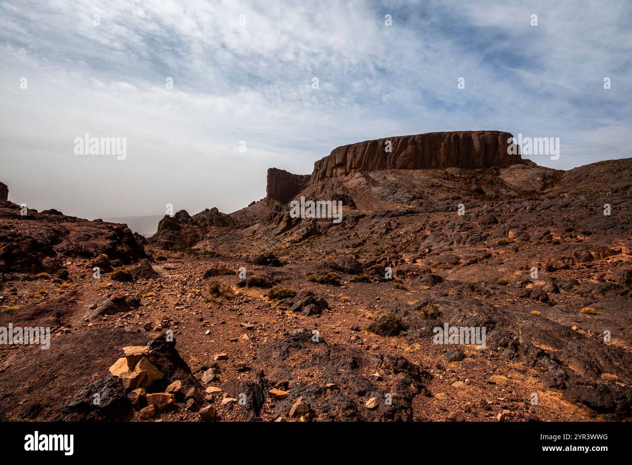 panorama of the Moroccan Atlas mountain peaks with desert valleys and ...