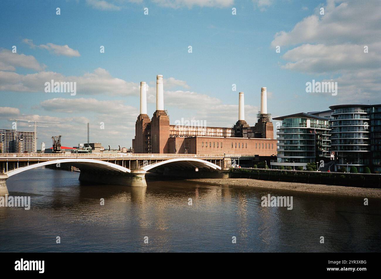 Battersea Power Station and railway bridge, London UK, prior to ...