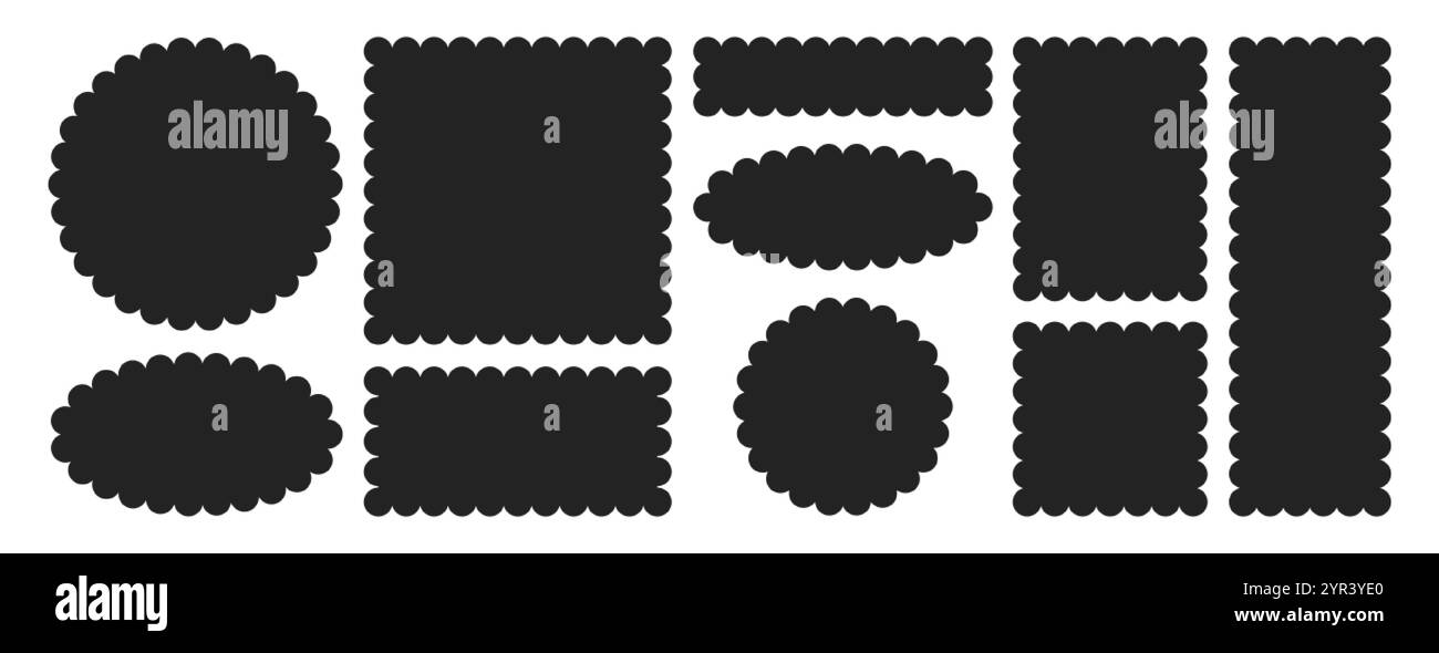 Vector set of black scalloped border in different shapes. Circle ...