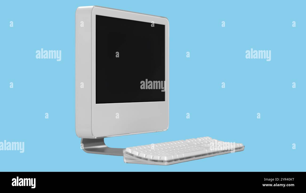 A sleek, modern computer monitor with a keyboard, designed for ...