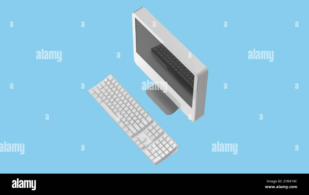 A computer monitor with a keyboard, illustrating a workspace setup ...