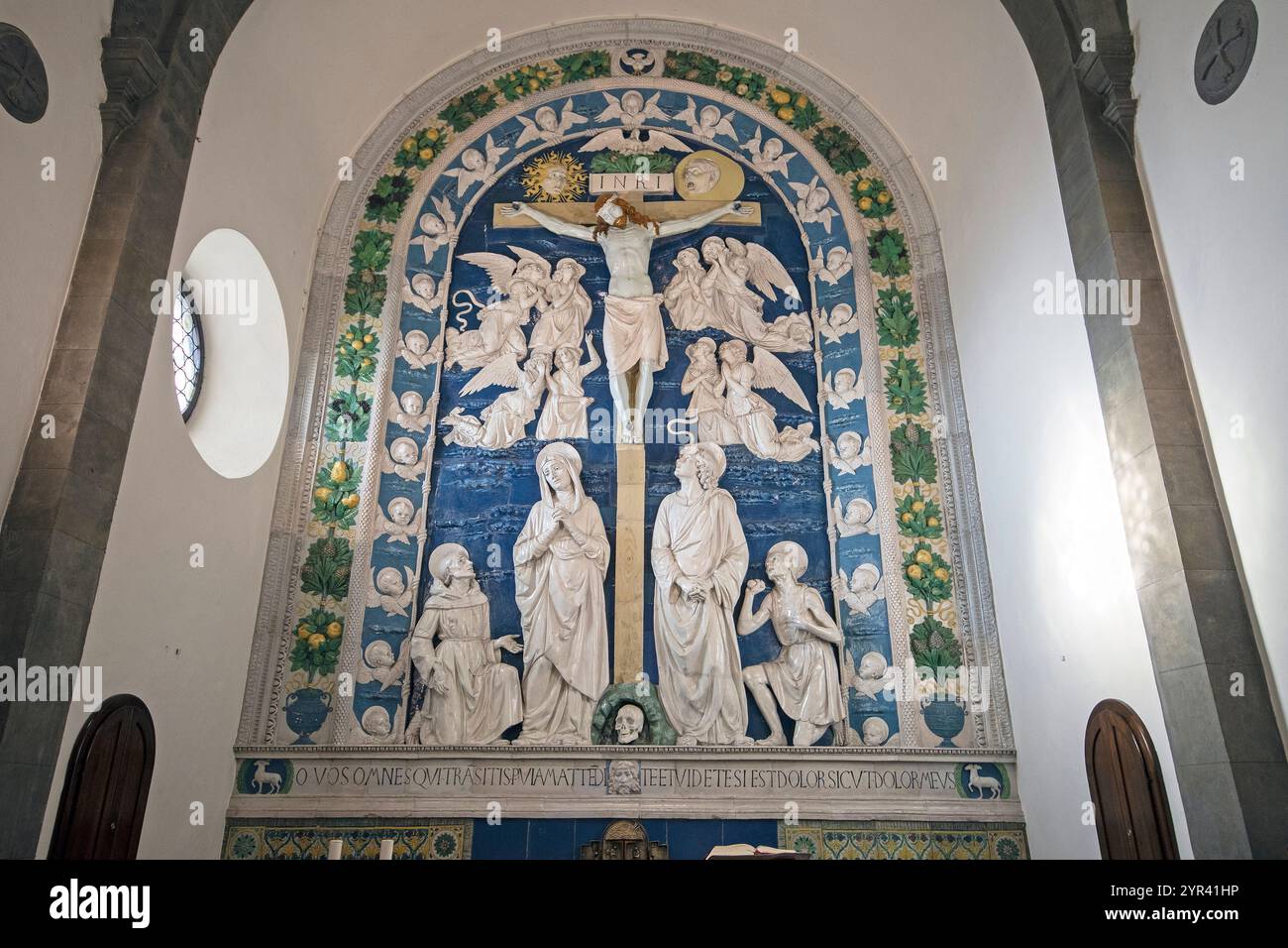 The Christ Crucifixion, glazed ceramic by Andrea della Robbia (1435 - 1525), Stigmata Chapel in ...