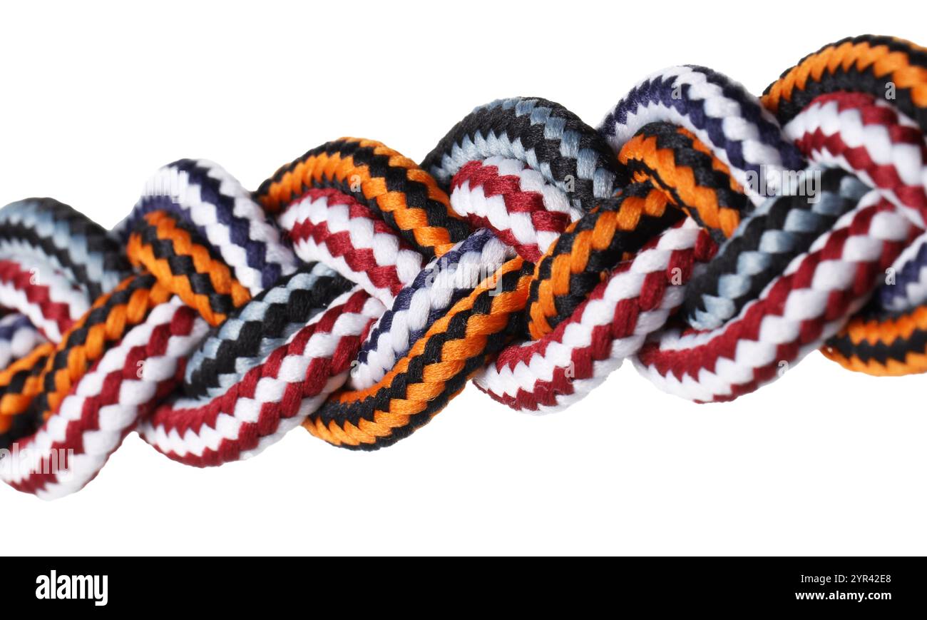 Colorful ropes tied together isolated on white. Unity concept Stock ...
