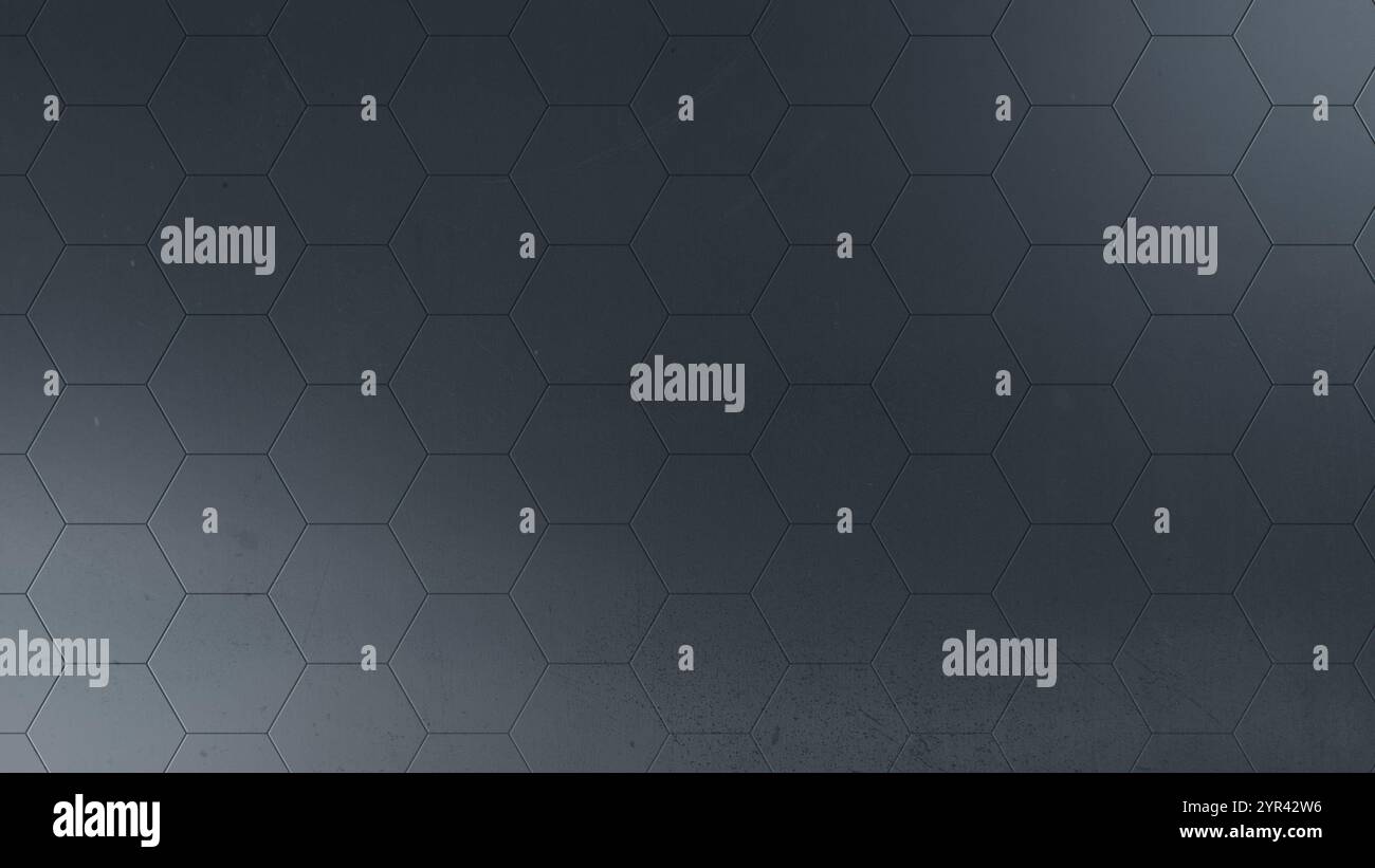 Dark gray hexagon or honeycomb pattern with light effect and dirty metallic texture and hue ...