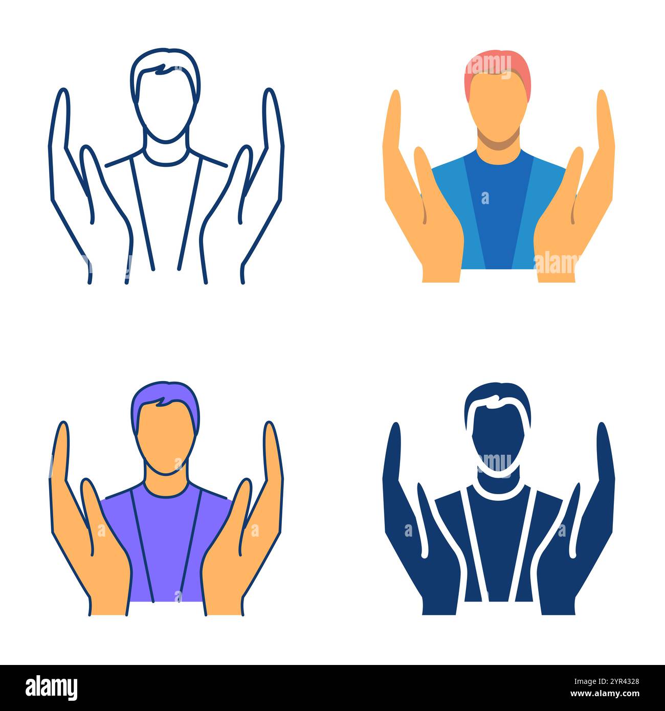 Care and support icon set in flat and line style. Caring hands and ...