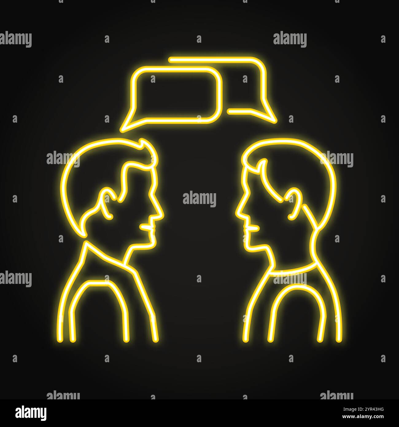 Communication neon icon. Two people speaking with each other, dialogue, discussion. Vector ...