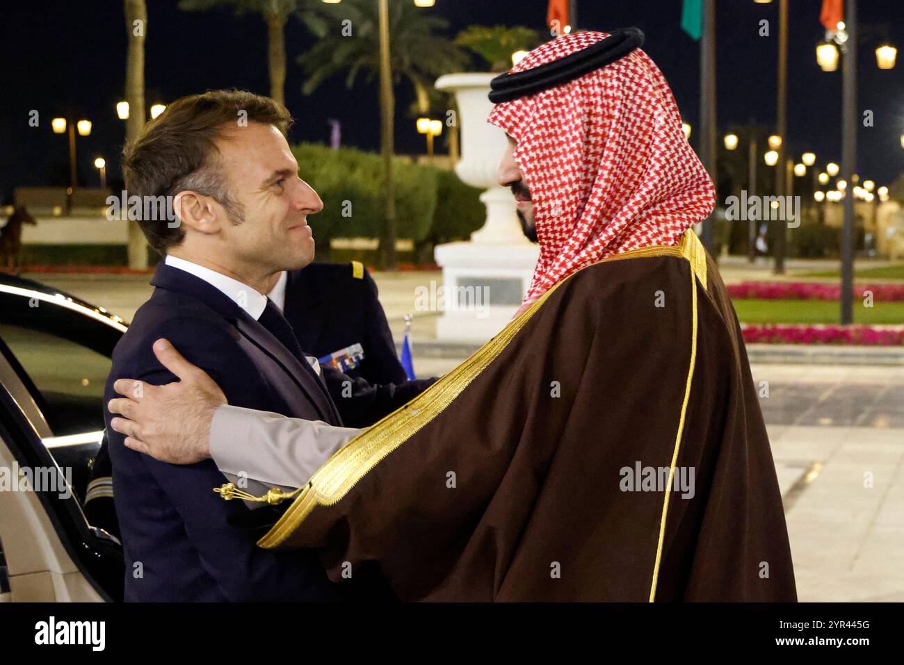 French President Emmanuel Macron is welcomed by Saudi's Crown Prince ...