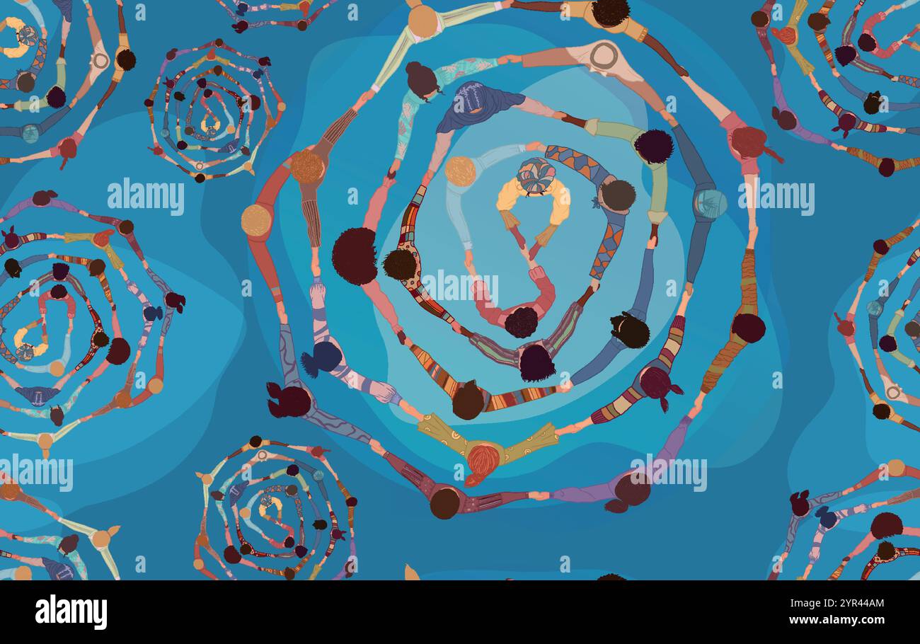 Backdrop seamless pattern with group of diverse people in a circle from ...