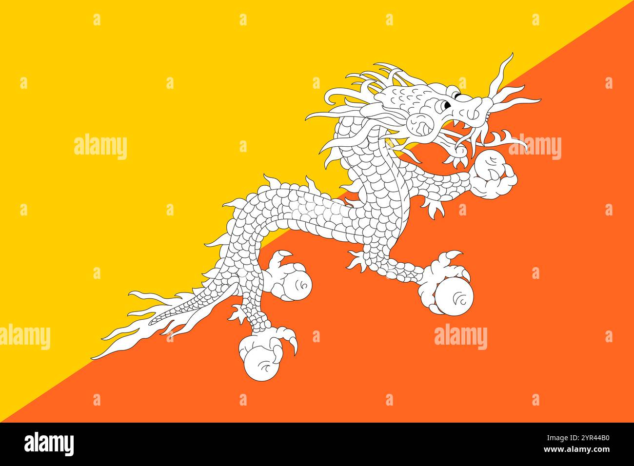 Bhutan flag in official colors, dimensions and aspect ratio. Vector ...