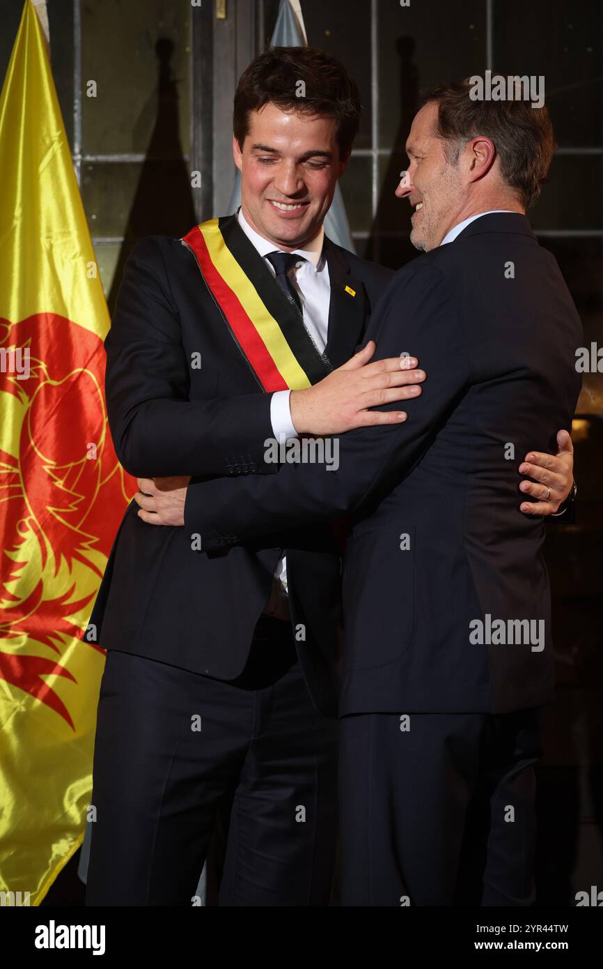 Charleroi, Belgium. 02nd Dec, 2024. Mayor Thomas Dermine and former ...