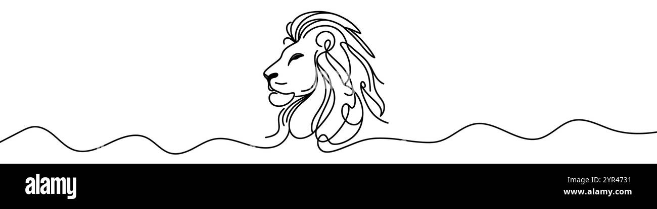 One continuous line illustration of a lion head, isolated on white ...