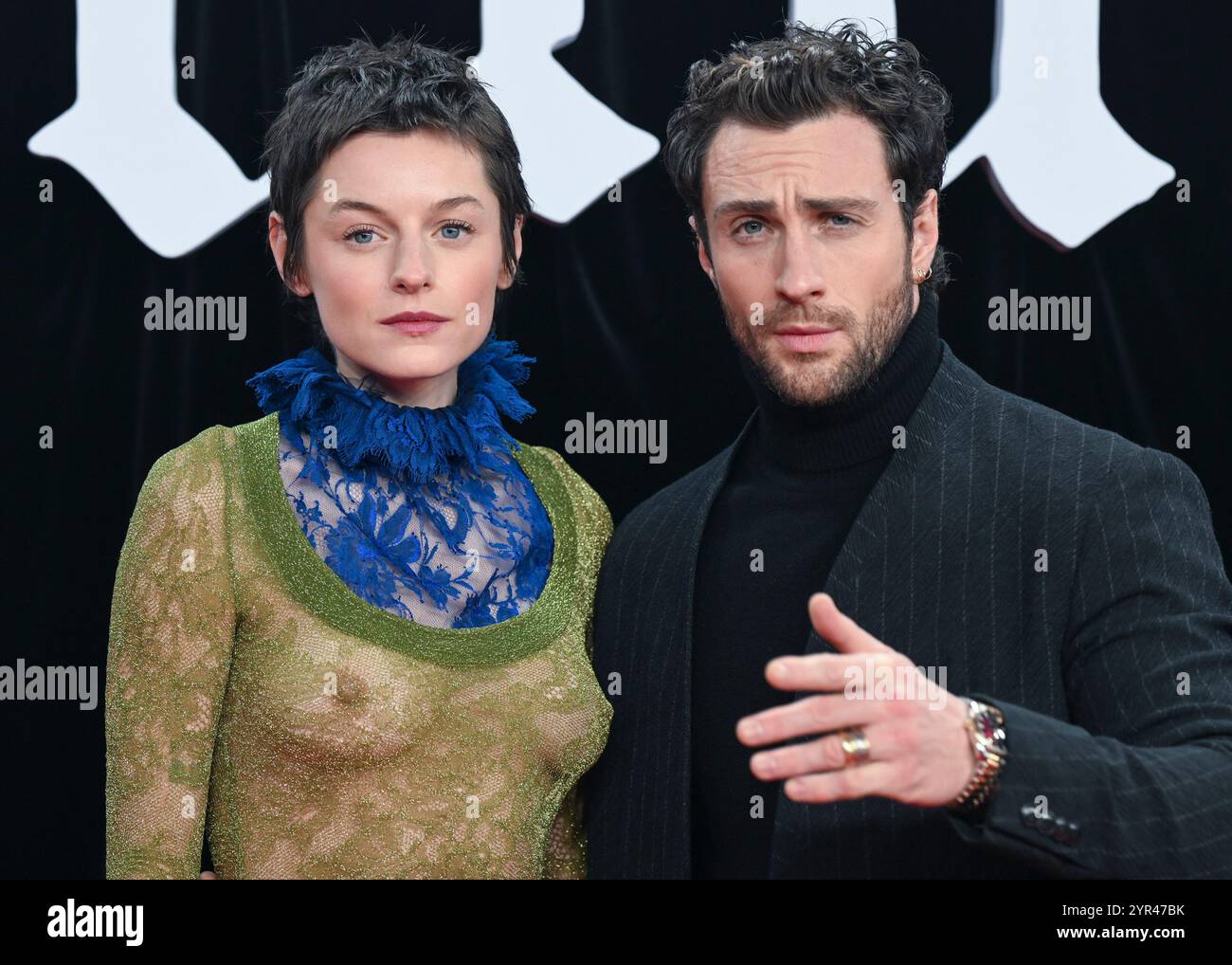 Berlin, Germany. 02nd Dec, 2024. Actors Emma Corrin and Aaron Taylor ...