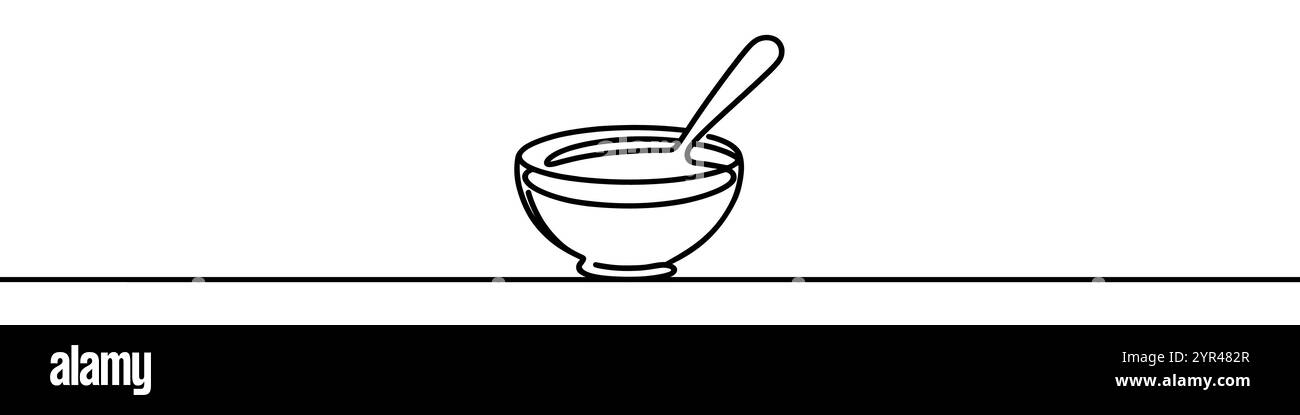 Minimalist continuous line drawing of a steaming bowl of soup, perfect ...