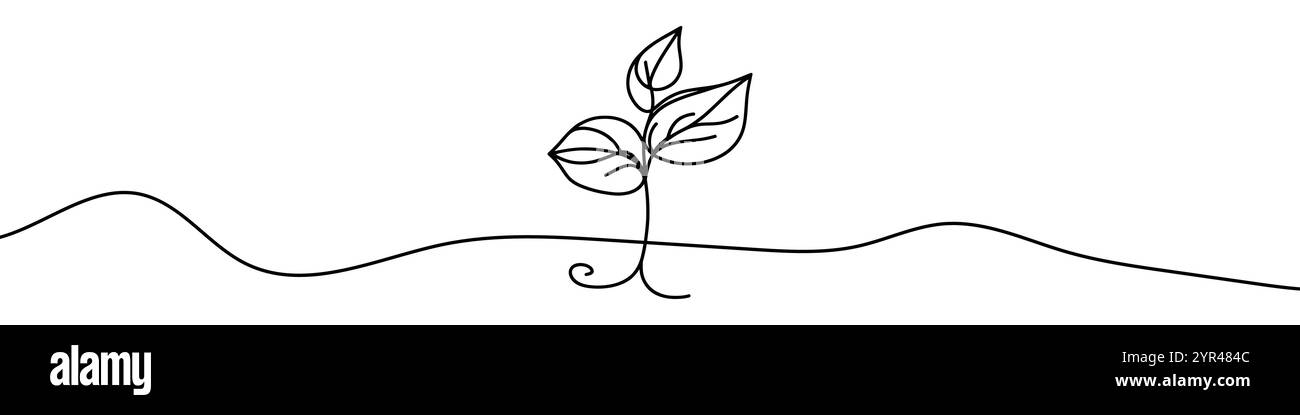 Minimalist continuous line drawing representing a growing plant with ...