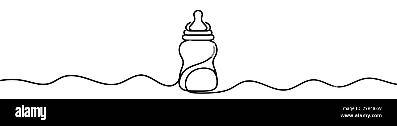 One continuous line illustration of a baby bottle, isolated on white ...