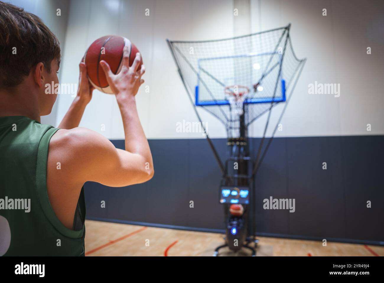 Indoor Basketball Court with Modern Hoop and Rebound System Stock Photo ...