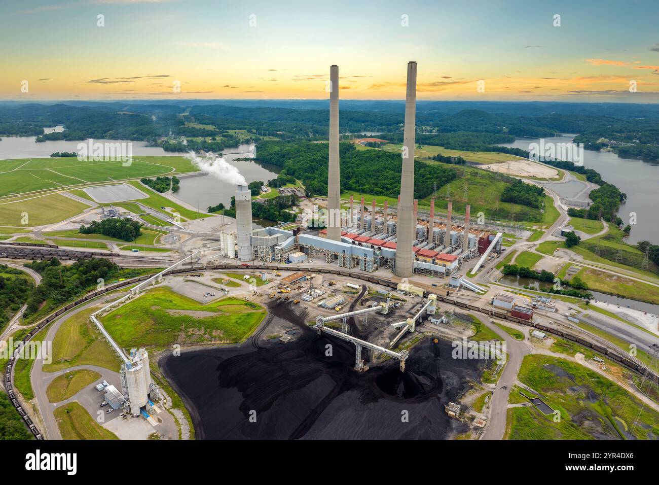 Thermal power plant burning coal fossil fuel for production of ...