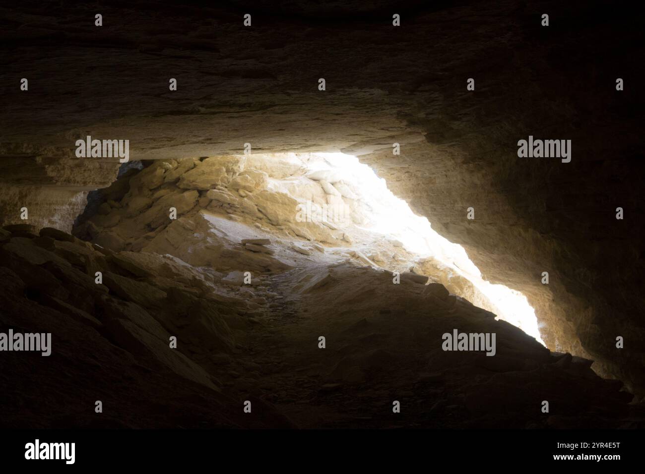 Entrance of an underground cavern, Mangystau region, Kazakhstan ...
