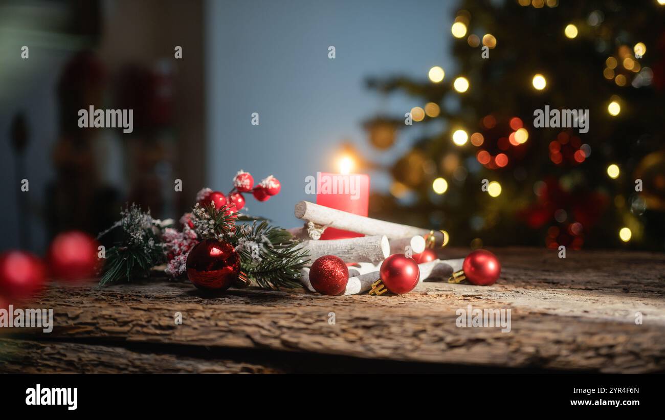 Red candle lights up Christmas Stock Photo - Alamy