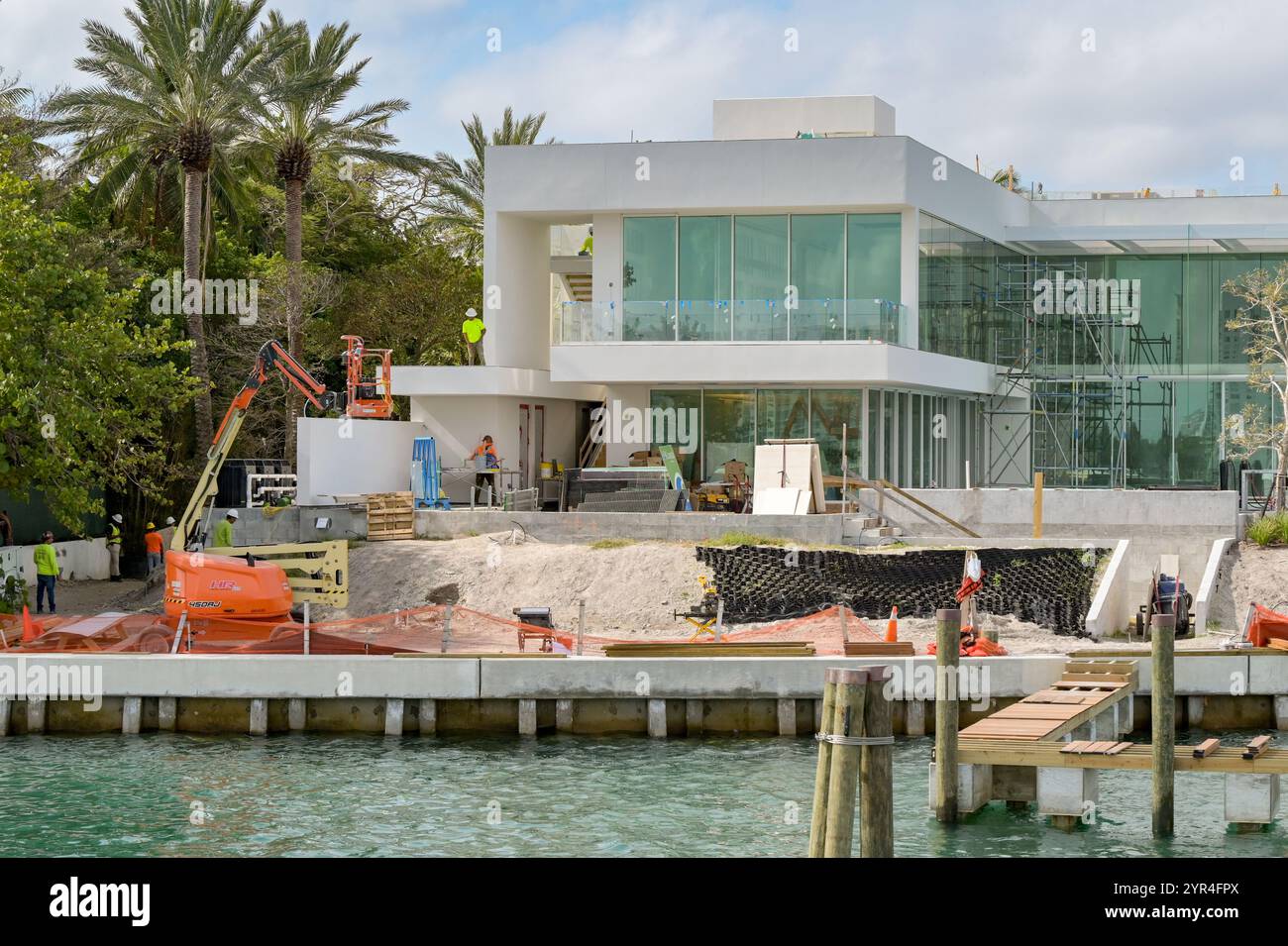 Miami, Florida, USA - 1 December 2023: Construction workers on the site ...