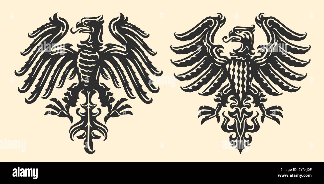 Heraldic eagle spread wings, coat of arms. Decorative bird predator ...